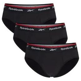 Slip Reebok "WIGGINS", Herren, Gr. XL (7), schwarz, Obermaterial: 92% Polyester, 8% Elasthan, bedruckt, unifarben, eng, Unterhosen Slip, basic, bequem, atmungsaktiv, mit Logo, breiter Bund