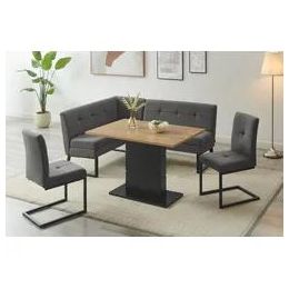 Eckbankgruppe OTTO HOME "Geranie, Sitzgruppe, Eckbank inkl. Stauraum, Esstisch, 2 Freischwinger", grau, B:180cm H:80,5cm T:61,5cm, MDF, Metall, Polyester, Sitzm&ouml;bel-Sets, Eckbankgruppe
