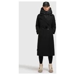 Trenchcoat Khujo "ELENA", Damen, Gr. XL, schwarz, 100% Polyester, unifarben, regular fit knielang, eingesetzt elastischer Bund, M&auml;ntel