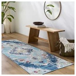 Teppich LIVABLISS "ADEN", blau, B:80cm H:10mm L:220cm, Kunstfaser, Teppiche, Teppich, Vintage Orientteppich, Kurzflor Boho Wohnzimmerteppich, L&auml;ufer