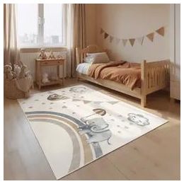 Villeroy & Boch Kinderteppich VILLEROY & BOCH "Walk like an Elephant Rainy Party Teppich", creme, mulitfarben, B:120cm H:9mm L:170cm, Polypropylen, Teppiche, Kinderteppich, Spielteppich weich, Kinderzimmer, Boho Kids Spielunterlage, Tieremotiv