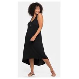 Sommerkleid sheego "Strandkleid", Damen, Gr. 40, Normalgr&ouml;&szlig;en, schwarz, Jersey, 95% Viskose, 5% Elasthan, unifarben, wadenlang, V-Ausschnitt, Kleider Sommerkleid