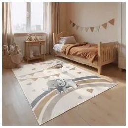 Villeroy & Boch Kinderteppich VILLEROY & BOCH "Walk like an Elephant Rainbow Party Teppich", creme, mulitfarben, B:120cm H:9mm L:170cm, Polypropylen, Teppiche, Kinderteppich, Spielteppich weich, Kinderzimmer, Boho Kids Spielunterlage, Tieremotiv