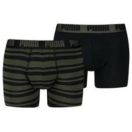 Boxershorts Puma "Puma MEN EVERYDAY PLACED LOGO BOXERS 2P", Herren, Gr. M, gr&uuml;n (gr&uuml;n, gestreift, schwarz), Jersey, Obermaterial: 95% Baumwolle, 5% Elasthan, bedruckt, gestreift, unifarben mit Farbeinsatz, normal, Unterhosen, mit Logo Webbund