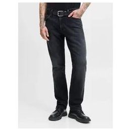 Jack & Jones Regular-fit-Jeans JACK & JONES "JJICLARK im Used-Look, Stretchkomfort und niedrige Leibh&ouml;he", Herren, Gr. 31, L&auml;nge 34, schwarz (schwarz denim), Denim/Jeans, Obermaterial: 99% Baumwolle, 1% Elasthan, Abriebeffekte, regular fit lang, Jeans, Baumwollmischung, regular fit