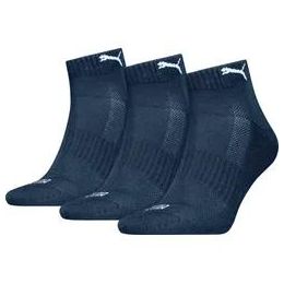 Kurzsocken Puma "Puma UNISEX CUSHIONED QUARTER 3P", Herren, Gr. 35-38, blau (navy), Baumwollmischung, Elasthan, Polyamid, normal, Socken, mit eingestricktem Logo im Bund