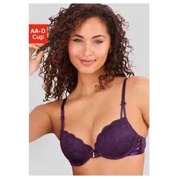 Push-up-BH Lascana "Nikoletta", Damen, Gr. 85, Cup B, lila (pflaume), Spitze, Obermaterial: 60% Polyamid, 35% Polyester, 5% Elasthan, BHs Push-up-BH, mit aufregender Schn&uuml;rung an den Seiten, sexy Dessous, Reizw&auml;sche