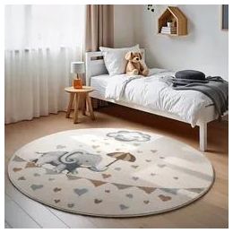 Villeroy & Boch Kinderteppich VILLEROY & BOCH "Walk like an Elephant Rainy", creme, mulitfarben, H:9mm &Oslash;:160cm, Polypropylen, Teppiche, Kinderteppich, Spielteppich weich, Kinderzimmer, Boho Kids Spielunterlage, Tieremotiv