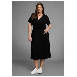 Midikleid LAURA SCOTT CURVE, Damen, Gr. 42, N-Gr, schwarz, Jersey, Obermaterial: 94% Viskose, 6% Elasthan, unifarben, Basic, A-Linie Midi, V-Ausschnitt, abgesteppt, Kleider Midikleid, mit betonter Taille - GROSSE GR&Ouml;SSE