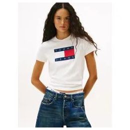 Tommy Hilfiger Kurzarmshirt TOMMY JEANS "TJW REG TJ FLAG SS TEE", Damen, Gr. L (42/44), beige (ecru), Single Jersey, Obermaterial: 100% Baumwolle, bedruckt, regular fit, Rundhals, Shirts