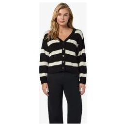 Strickjacke Noisy may "NMMAYSA L/S V-NECK KNIT CARDIGAN NOOS", Damen, Gr. XS, schwarz (schwarz stripes:eggnog), Strick, Obermaterial: 50% Baumwolle, 50% Polyamid, gestreift, h&uuml;ftlang, V-Ausschnitt, Strickjacken Strickjacke