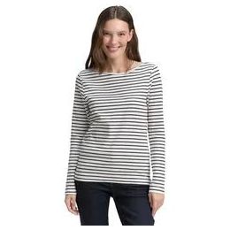 Langarmshirt Tom Tailor, Damen, Gr. 3XL, wei&szlig; (sanftes wei&szlig; navy tee stripe), Jersey, Obermaterial: 97% Baumwolle, 3% Elasthan, gestreift, regular fit taillenbedeckt, U-Boot-Ausschnitt, gerader Abschluss, Shirts Langarmshirt, mit Streifen Muster