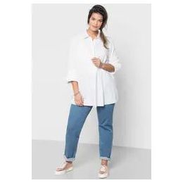 Longbluse sheego, Damen, Gr. 58, wei&szlig;, 70% Baumwolle, 27% Polyamid, 3% Elasthan, unifarben, Blusen Longbluse