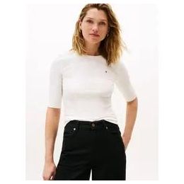 Kurzarmshirt Tommy Hilfiger "SLIM 5X2 RIB C-NK 1/2 SLV mit Rundhals und Rippstruktur", Damen, Gr. XXXL(46), beige (ivory silk), Single Jersey, Obermaterial: 95% Viskose, 5% Elasthan, unifarben, figurbetont normal, Rundhals, Shirts, unifarben, casual, slim fit, Viskosemix, Rundhals