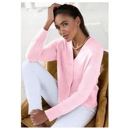 Strickjacke Lascana, Damen, Gr. 40/42, blau (ros&eacute;), Strick, Obermaterial: 100% Kaschmir, unifarben, figurumspielend h&uuml;ftlang, V-Ausschnitt, Rippstrickb&uuml;ndchen, Strickjacken Strickjacke, weiche Kaschmirstrickjacke mit V-Ausschnitt