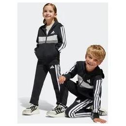 Trainingsanzug Adidas SPORTSWEAR "SEASONAL ESSENTIALS TIBERIO 3-STREIFEN KIDS", Jungen, Gr. 116, schwarz-wei&szlig; (schwarz, wei&szlig;, grau two), Obermaterial: 70% Baumwolle, 30% Polyester, Sportanz&uuml;ge Trainingsanzug