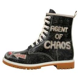 Schn&uuml;rboots DOGO "Longe Boots Schn&uuml;rstiefel Agent Of Chaos Damen Stiefeletten", Damen, Gr. 40, Normalschaft, schwarz, rot, Lederimitat, Schuhe Schn&uuml;rboots, Handgefertigt
