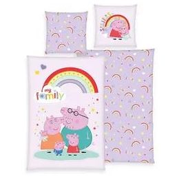 Herding Wendebettw&auml;sche PEPPA PIG "Peppa Pig", bunt, B/L: 135cm x 200cm, 1 Stk., 1 Stk., Flanell, B/L: 80cm x 80cm, 2 Stk., Flanell, Obermaterial: 100% Baumwolle, Bettw&auml;sche, Wendebettw&auml;sche, mit fr&ouml;hlichem Design