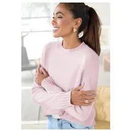 Kaschmirpullover Lascana, Damen, Gr. 44/46, rosa (ros&eacute;), Strick, Obermaterial: 100% Kaschmir, unifarben, figurumspielend h&uuml;ftlang, Rundhals, Rippstrickb&uuml;ndchen, Pullover