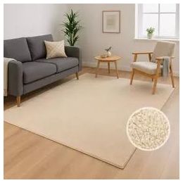Teppich Carpet City "CALMA 200", beige, B:160cm H:14mm L:220cm, Obermaterial: 100% Polyester, Teppiche, Teppich, Kurzflor, Waschbar, Anti-Rutsch, ideal f&uuml;r Wohnzimmer, Schlafzimmer
