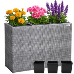 Casaria Polyrattan Blumentopf Grau 83x30,5x60cm