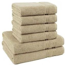Handtuch Set HAMMETEX "6-teiliges Handtuch Set, 100% Baumwolle, Weich & Saugstark", beige, 6 Stk., Frottier, Frottier, Obermaterial: 100% Baumwolle, Handtuch-Sets, mit Bord&uuml;re, einfarbig, weich