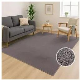 Teppich Carpet City "CALMA 200", grau, B:160cm H:14mm L:220cm, Obermaterial: 100% Polyester, Teppiche, Teppich, Kurzflor, Waschbar, Anti-Rutsch, ideal f&uuml;r Wohnzimmer, Schlafzimmer