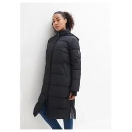 Steppmantel bonprix "Daunenmantel mit recycelter Daune und isolierender W&auml;rmetechnologie", Damen, Gr. 38, schwarz, Steppware, Obermaterial: 100% Polyester. Futter: 100% Polyester. Kapuzenfutter: 94% Polyester, 6% Elasthan, unifarben, oversize ca. Mitte Knie, Windstopperb&uuml;ndchen mit Daumenl&ouml;chern, M&auml;ntel Steppmantel, abnehmbare Kapuze + Tragegurt, Reflektor-Eins&auml;tze an Seitenschnitzen