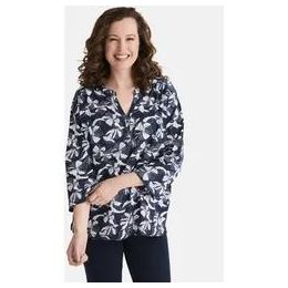 3/4-Arm-Shirt STOOKER WOMEN "MARIE Print Shirt Bluse 3/4-Arm", Damen, Gr. 40/42, navy floral aop, Jersey, 100% Baumwolle, regular fit, V-Ausschnitt, Shirts 3/4-Arm-Shirt, Regular Fit Shirt Bluse Baumwolle Shirt Knopfleiste f&uuml;r Damen