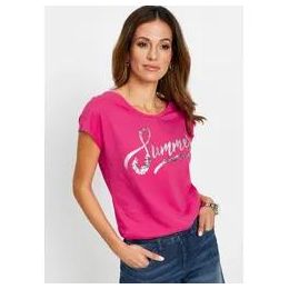T-Shirt bonprix "Shirt mit Pailletten", Damen, Gr. 36/38 (S), rosa (pinklady, silber bedruckt), Obermaterial: 100% Baumwolle, loose fit, Shirts T-Shirt, lockere Passform, Kurzarm, aus Baumwolle