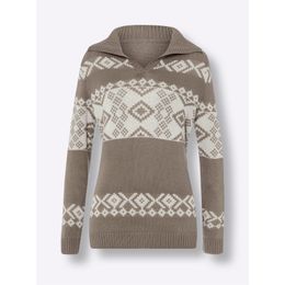 WITT Damen Norwegerpullover in Jacquard-Strick, taupe-ecru-gemustert, Gr&ouml;&szlig;e 44