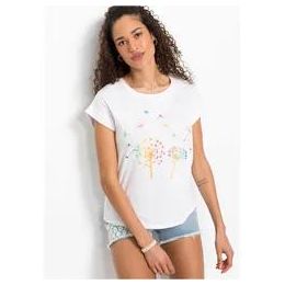 T-Shirt bonprix, Damen, Gr. 44/46 (L), wei&szlig; (wei&szlig; floral), Obermaterial: 100% Baumwolle, bequem, Shirts T-Shirt, bequeme Passform, Kurzarm-Design, aus Baumwolle