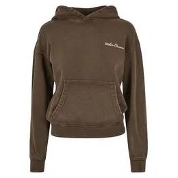 Kapuzenpullover Urban Classics "Urban Classics Damen Ladies Small Embroidery Terry Hoody", Damen, Gr. XS, braun, 100% Baumwolle, unifarben, normal, ohne Ausschnitt, Pullover Kapuzenpullover