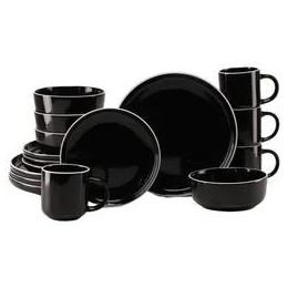 Kombiservice Creatable "Nordic Gourmet, Service 16-tlg.", schwarz, 16, Steinzeug, Geschirr-Sets, Kombiservice, Minimalistisches Design, Gl&auml;nzende Glasur, Nordische &Auml;sthetik