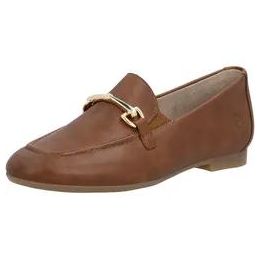 Loafer Remonte, Damen, Gr. 37, cognac, Leder, unifarben, Schuhe Loafer, Slipper, Schlupfschuh, Spangenschuh mit kleinen Stretcheins&auml;tzen