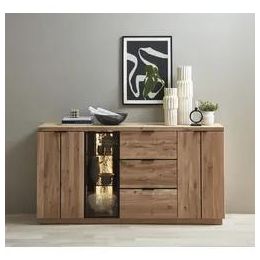Sideboard Innostyle "Donna Sideborad, 180x93x48 (BxHxT)", wildeiche bianco, anthrazit, B:180cm H:93cm T:48cm, ABS-Kunststoff, Aluminium, Glas, Holzwerkstoff, Massivholz, Metall, Sideboards, Sideboard, Beleuchtung optional bestellbar, 3 t&uuml;rig, 3 Schubkasten, Softclose