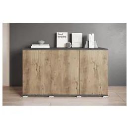 Sideboard OTTO HOME "Kenia, moderne grifflose Kommode mit 3 T&uuml;ren, Breite 120 cm", grau (matera anthrazit, kastanie breslau), B:120cm H:69,7cm T:39,5cm, FSC-zertifizierter Holzwerkstoff, Sideboards, Sideboard, Push-to-Open-Fronten, h&ouml;henverstellbaren Einlegeb&ouml;den