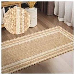 Teppich Hanse Home "Looma Juteteppich", natur, gold, elfenbein, B:80cm H:7mm L:250cm, Jute, Teppiche, Teppich, Handgewebt, Jute Naturteppich, Boho, Wohnzimmer, Schlafzimmer