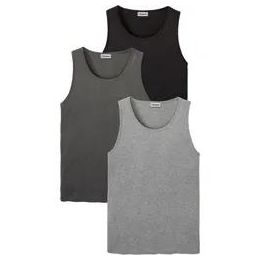 Tanktop bonprix, Damen, Gr. 60/62 (XXL), grau (grau meliert, anthrazit meliert, schwarz), Jersey, Obermaterial: 70% Baumwolle, 30% Viskose, mehrfarbig, meliert, unifarben, regular fit h&uuml;ftbedeckend, Rundhals, Tops Tanktop, Regular Fit, Rundhalsausschnitt