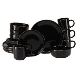 Kombiservice Creatable "Nordic Festive, Service 16-tlg.", schwarz, 16, Steinzeug, Geschirr-Sets, Kombiservice, Minimalistisches Design, Dezente goldene Akzente