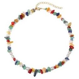 Collier Firetti "Schmuck Geschenk Colorful gemstone chips", gelbgoldfarben, mehrfarbig, wei&szlig;, Halsketten, Herren, Kunststoff Metall, L: 54, Kunststoff, Metall, Collier, mit Achat - mit Kunststoffperle