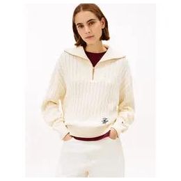 Troyer Tommy Hilfiger "CO CABLE MID GG 1/2 ZIP LS SWT", Damen, Gr. L (40), calico, Strick, Obermaterial: 100% Baumwolle, unifarben, regular fit, Rippb&uuml;ndchen, Pullover Troyer, mit Zopfmuster