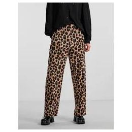 Schlupfhose Pieces "PCGURLA HW PANTS WVN NOOS BC", Damen, Gr. XS, N-Gr, schwarz aop:leo, Web, Obermaterial: 95% Polyester, 5% Elasthan, bedruckt, regular fit lang, Hosen Schlupfhose, mit Leo Muster