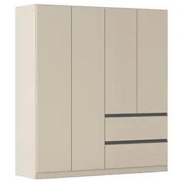 Dreht&uuml;renschrank Rauch "Kleiderschrank Schrank Garderobe COSTA in den Breiten 91/136/181 cm", beige (champagner), eingriffe graumetallic, B:181cm H:197cm T:54cm, Holzwerkstoff, Schr&auml;nke, Dreht&uuml;renschrank, viel Platz, grifflose Front und Push-to-Open Funktion MADE IN GERMANY