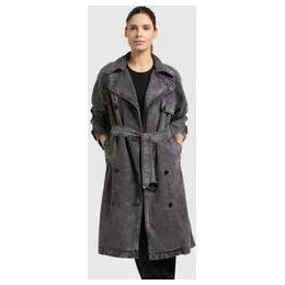 Trenchcoat Khujo "ENZA", Damen, Gr. XXL, schwarz, Web, 100% Baumwolle, regular fit knielang, Raglan&auml;rmel abgesteppte Kante verstellbar, M&auml;ntel