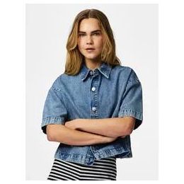 Jeansbluse Pieces "PCSKY SS A-SHAPE DENIM TOP NOOS BC", Damen, Gr. XL, medium blau denim, Obermaterial: 99% Baumwolle, 1% Elasthan, unifarben, oversize kurz, Blusen Jeansbluse, im Oversized-Schnitt