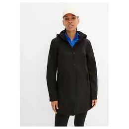 Softshellparka bonprix, Damen, Gr. 42, schwarz, Softshell, Aussenseite: 92% Polyester, 8% Elasthan, unifarben, figurumspielend ca. Mitte Oberschenkel, abgesteppte Kante, Jacken, figurbetonter Schnitt, 2-Wege-Rei&szlig;verschluss, Kordelz&uuml;ge im Saum