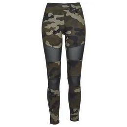 Leggings Urban Classics "Urban Classics Damen Ladies Camo Tech Mesh Leggings", Damen, Gr. M, US-Gr&ouml;&szlig;en, woodcamo, schwarz, 77% Polyester, 23% Elasthan, skinny fit, Hosen Leggings