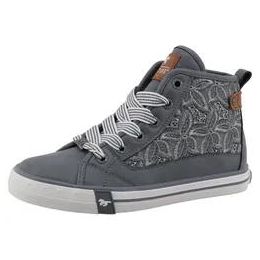 Sneaker Mustang SHOES "Gaspare", M&auml;dchen, Gr. 36, jeanasblau, Lederimitat, Textil, Schuhe Sneaker, Schn&uuml;rboots, Freizeitschuh mit h&uuml;bscher Bl&uuml;enstickerei