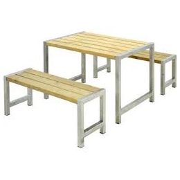 Garten-Essgruppe Plus "Cafegarnituren", beige (natur), B:185cm H:73cm T:127cm, FSC-zertifizierter Holzwerkstoff, Stahl, Sitzm&ouml;bel-Sets, bestehend aus: Tisch und 2 B&auml;nke